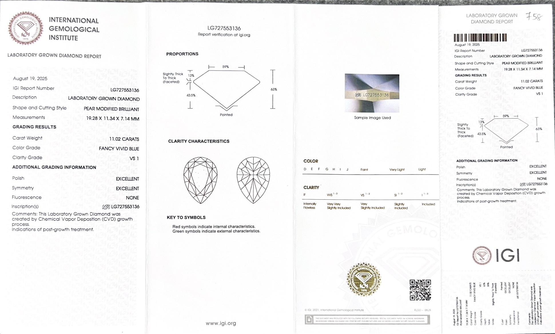 11.02 VS1 EX EX PEAR FANCY VIVID Blue Sustainable Lab criado Diamond CVD
